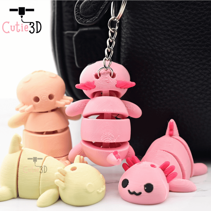 3D Printable Cutie3D Cute And Cozy Axolotl Articulated Keychain - Cute ...