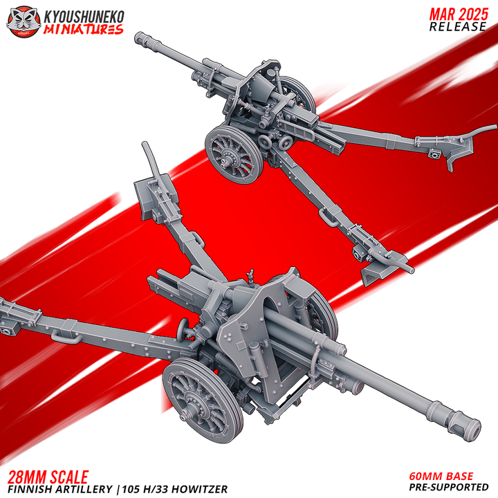 3D Printable 105 H/33 Howitzer | Finnish Artillery ww2 by Kyoushuneko Miniatures