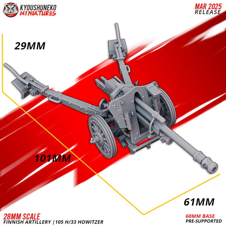 3D Printable 105 H/33 Howitzer | Finnish Artillery ww2 by Kyoushuneko Miniatures