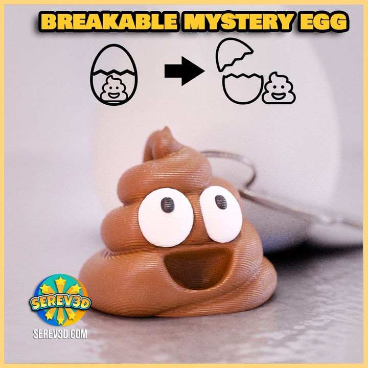 3D Printable Poop Emoji Keychain in Breakable Easter Egg - Funny Flexi ...