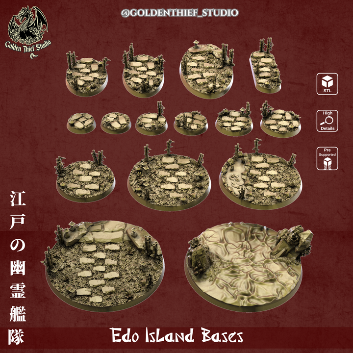 3D Printable Japanese Themed Bases 3D STL – Miniature Bases for ...
