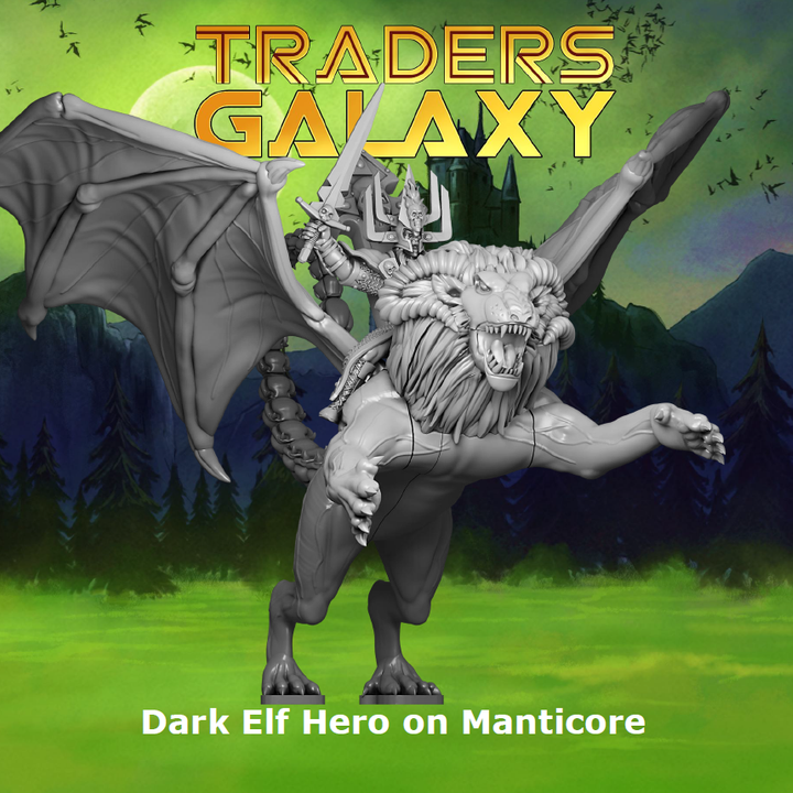 3D Printable Dark Elf Hero on Manticore by Traders Galaxy Miniatures ...