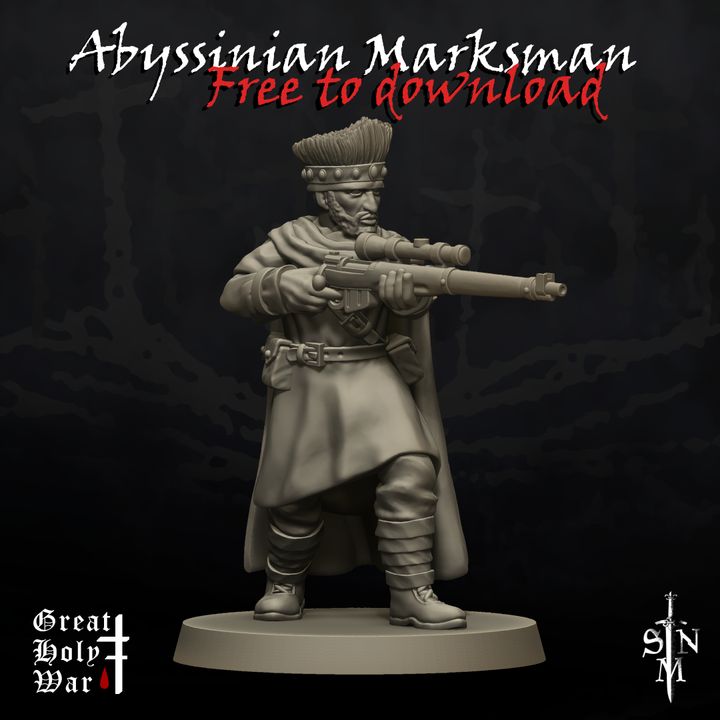 3D Printable Great Holy War: Abyssinian Marksman by Sir Nicholas Miniatures