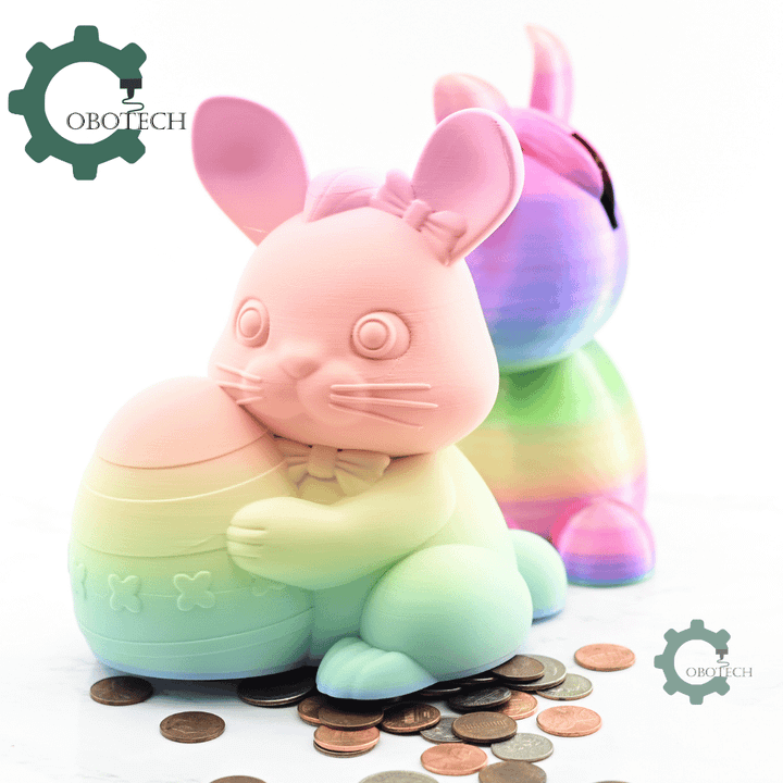 3D Printable Cobotech Cute Bunny Holding Easter Egg Piggy Bank - Desk ...