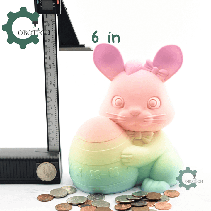 3D Printable Cobotech Cute Bunny Holding Easter Egg Piggy Bank - Desk ...