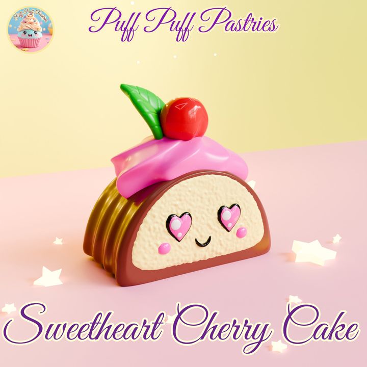 3D Printable Kawaii Sweetheart Cherry Cake Chibi by Puff Puff Pastries