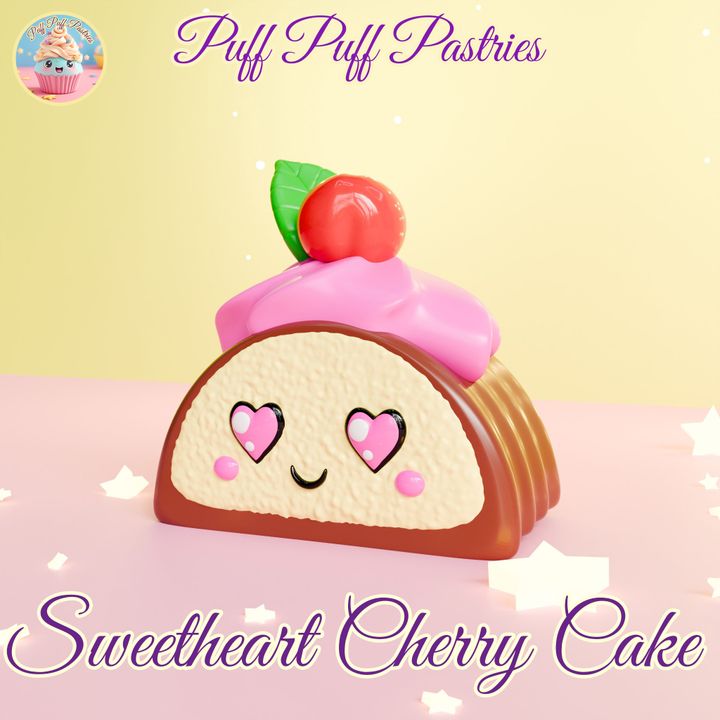 3D Printable Kawaii Sweetheart Cherry Cake Chibi by Puff Puff Pastries