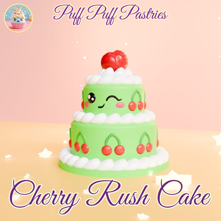3D Printable Kawaii Cherry Rush Cake Chibi by Puff Puff Pastries