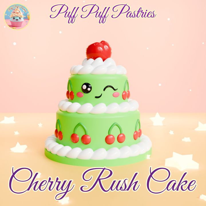 3D Printable Kawaii Cherry Rush Cake Chibi by Puff Puff Pastries