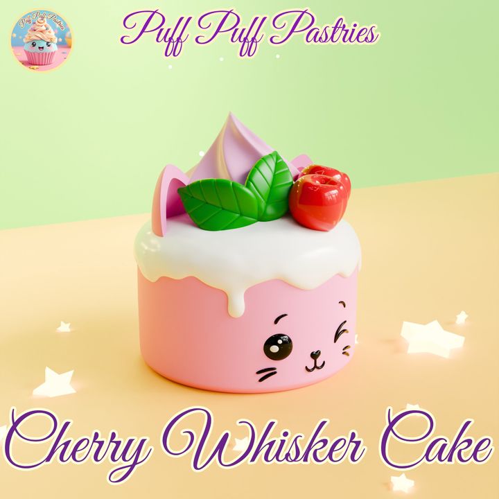 3D Printable Kawaii Cherry Whisker Cake Chibi by Puff Puff Pastries