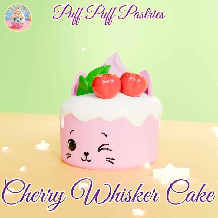 3D Printable Kawaii Cherry Whisker Cake Chibi by Puff Puff Pastries