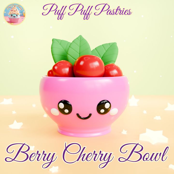 3D Printable Kawaii Berry Cherry Bowl Chibi by Puff Puff Pastries