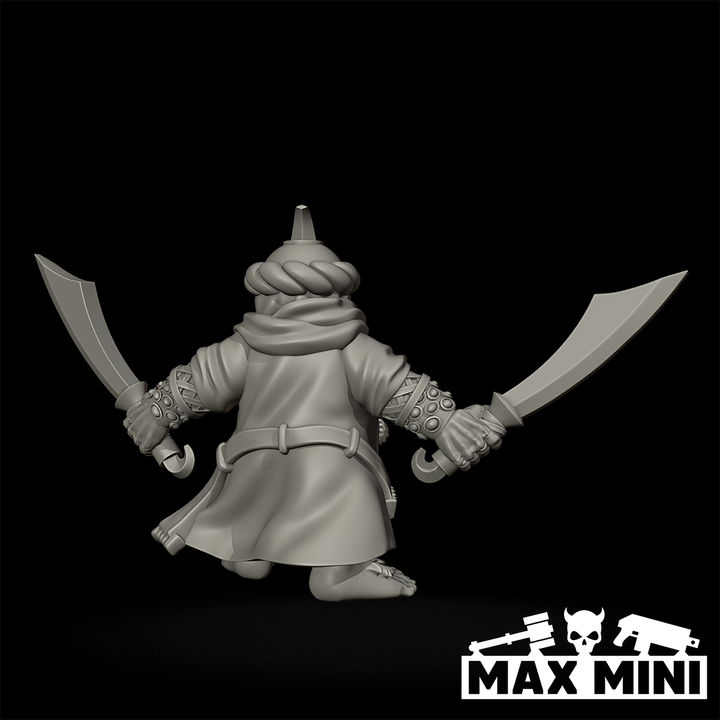 3D Printable Halfling Desert Sword Champion by Max Mini