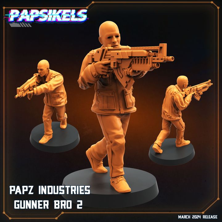 3D Printable PAPZ INDUSTRIES GUNNER BROS SET 1 by PAPSIKELS MINIATURES