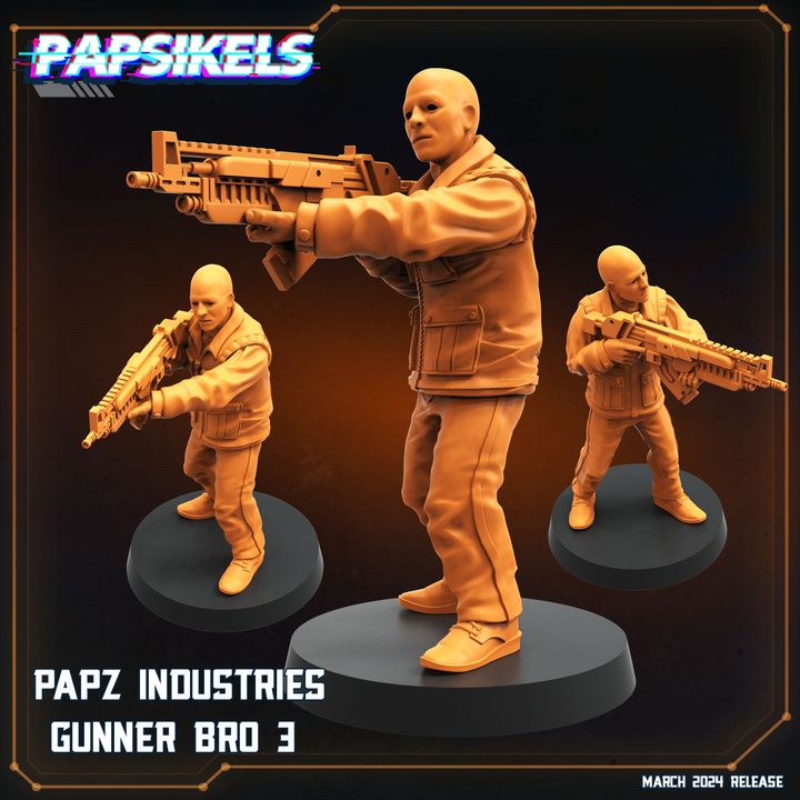3D Printable PAPZ INDUSTRIES GUNNER BROS SET 1 by PAPSIKELS MINIATURES