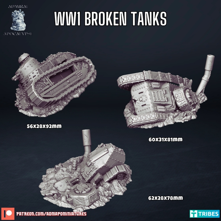 3D Printable Broken Tanks World War 1 (Pre-supported) - Trench Warfare ...