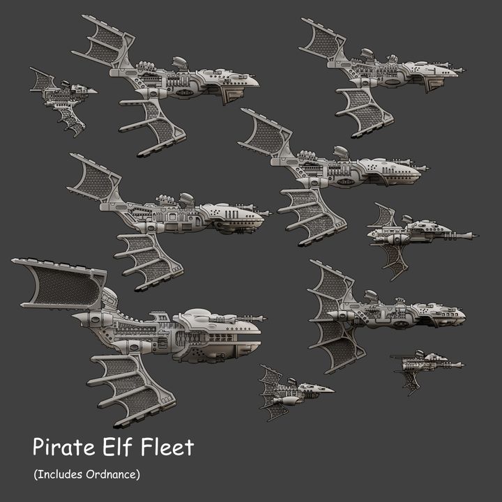 3D Printable Pirate Space Elves Fleet Bundle by Space Cowboys