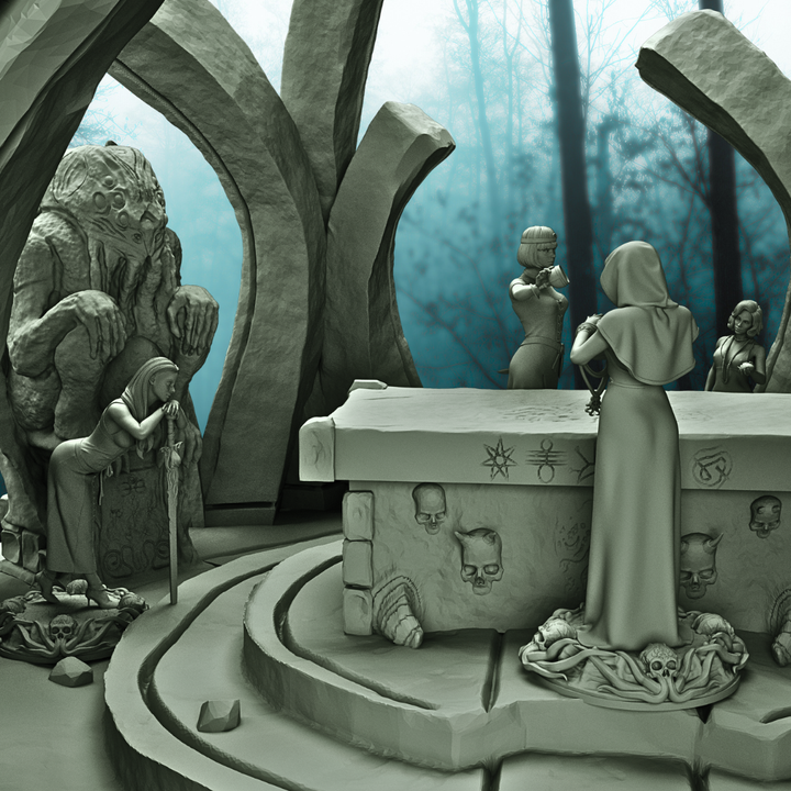 3D Printable Cult of Cthulhu: Cultists pin-up, Altar terrain [Merchant ...