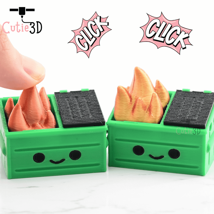 3D Printable Cutie3D Dumpster Fire Keycap Fidget Clicker Keychain ...