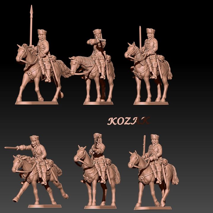 3D Printable russian dragoons for GNW (1700-1721) with karpus hat set 1 ...