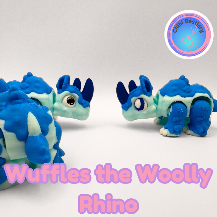 3D Printable Wuffles the Woolly Rhino Flexi by ChibiBestiary