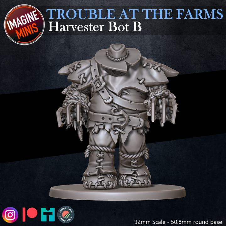 3D Printable Trouble at the Farms - Harvester Bot B by Imagine Minis