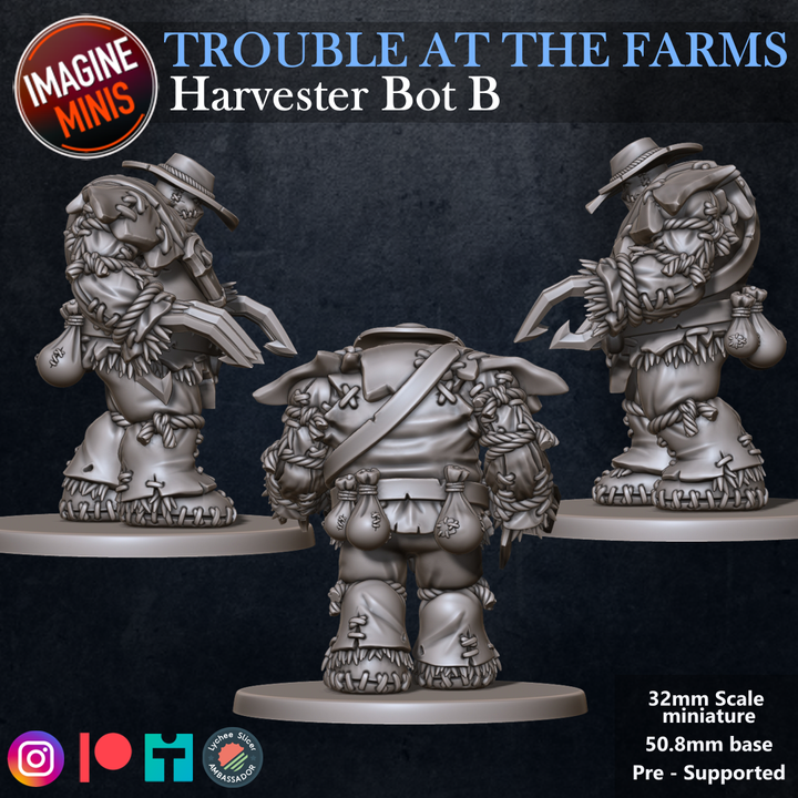 3D Printable Trouble at the Farms - Harvester Bot B by Imagine Minis