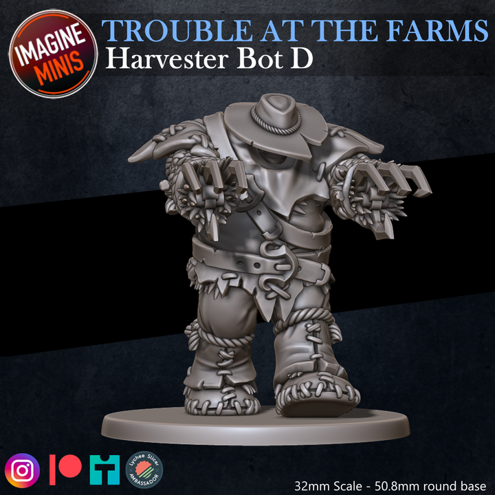 3D Printable Trouble at the Farms - Harvester Bot D by Imagine Minis