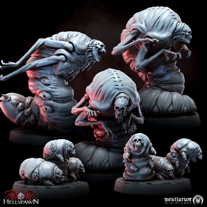 3D Printable Demon Grubs x5 | Hellspawn | Demon by Bestiarum Miniatures