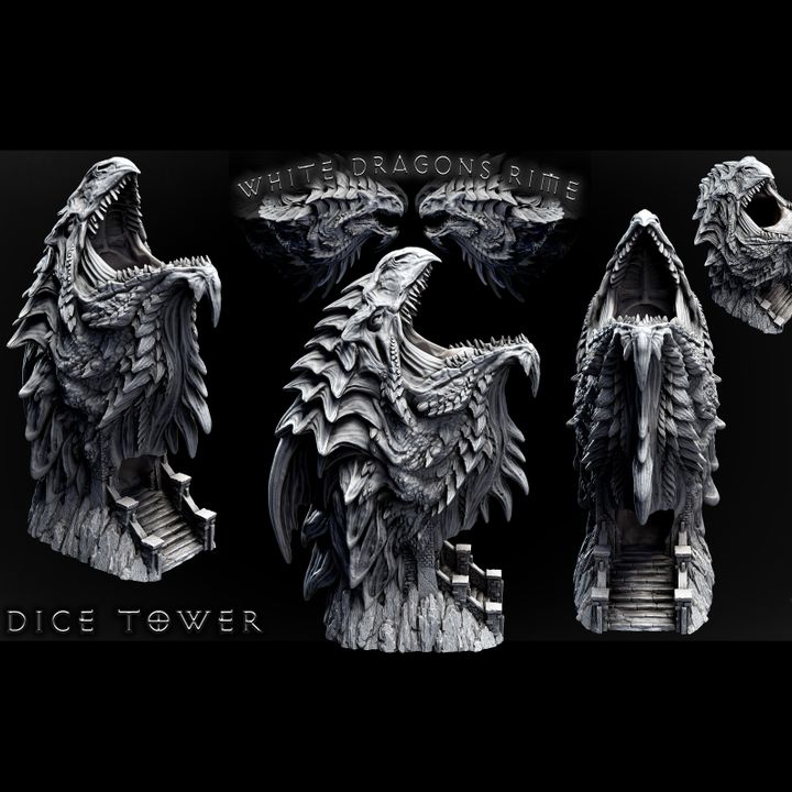 3D Printable White Dragon Dice Tower (small and large printer ready) by ...