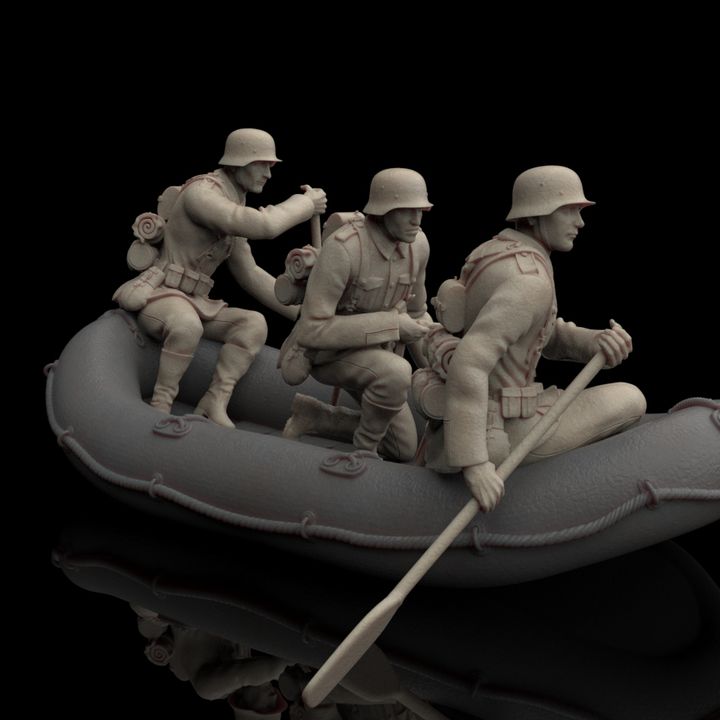 3D Printable German Soldiers and inflatable boat by Dmitry Tishchenkov