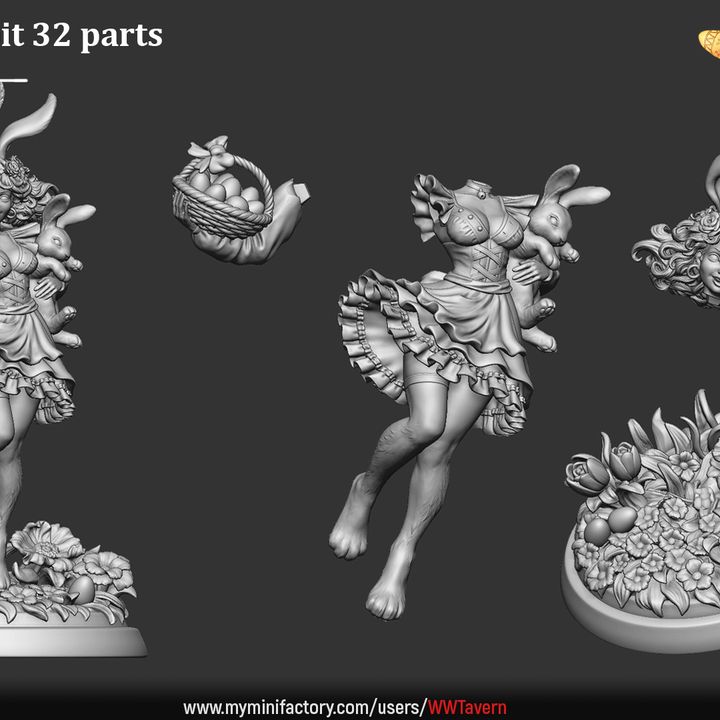 3D Printable Easter rabbit, 32mm and 75mm pre-supported by White ...