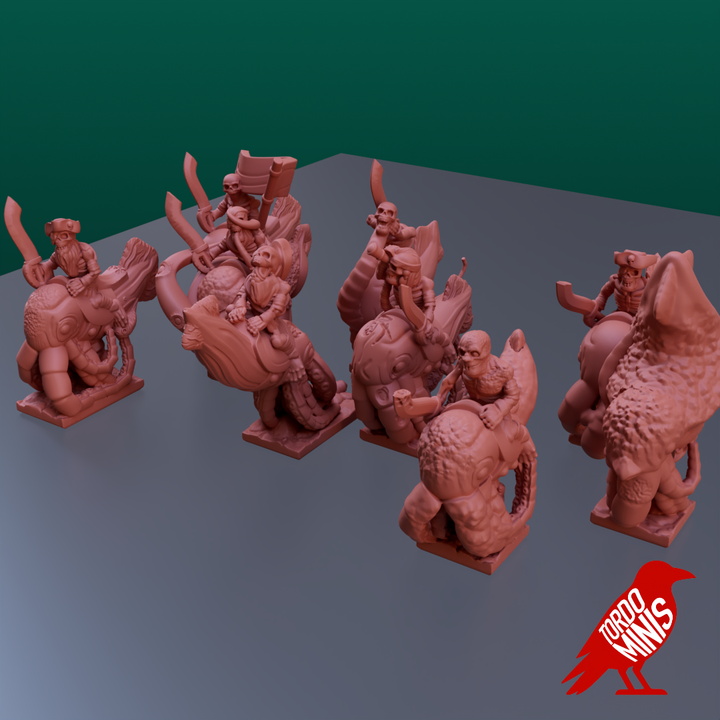 3D Printable Blood and Rum: Demi Kraken Riders (10mm) by Tordo Miniatures