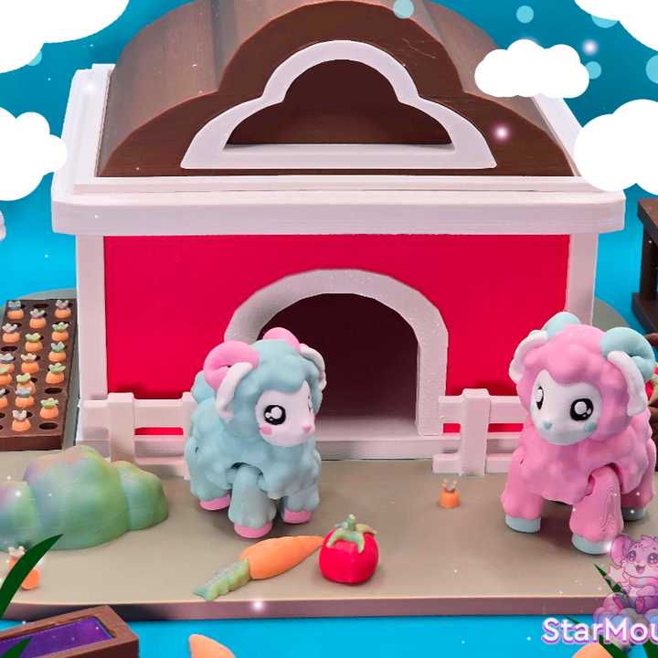 3D Printable Mini Sheep and Barn Flexi Set by StarMouse3D