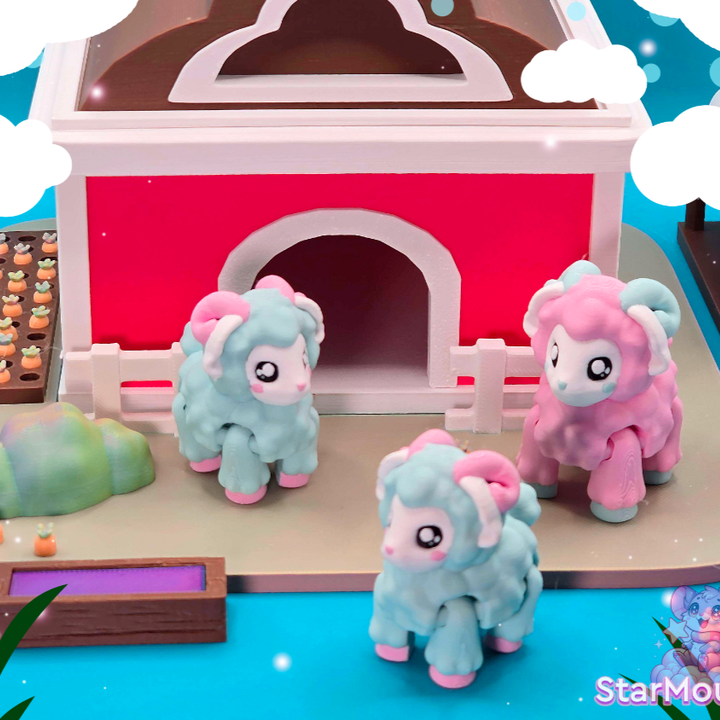 3D Printable Mini Sheep and Barn Flexi Set by StarMouse3D