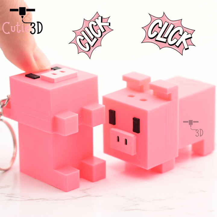 3D Printable Cutie3D Minecraft Pig Keycap Fidget Clicker Keychain ...
