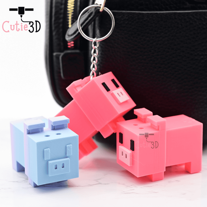 3D Printable Cutie3D Minecraft Pig Keycap Fidget Clicker Keychain ...