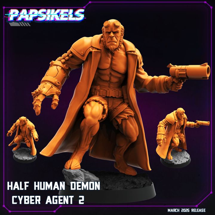 3D Printable HALF HUMAN DEMON CYBER AGENT by PAPSIKELS MINIATURES