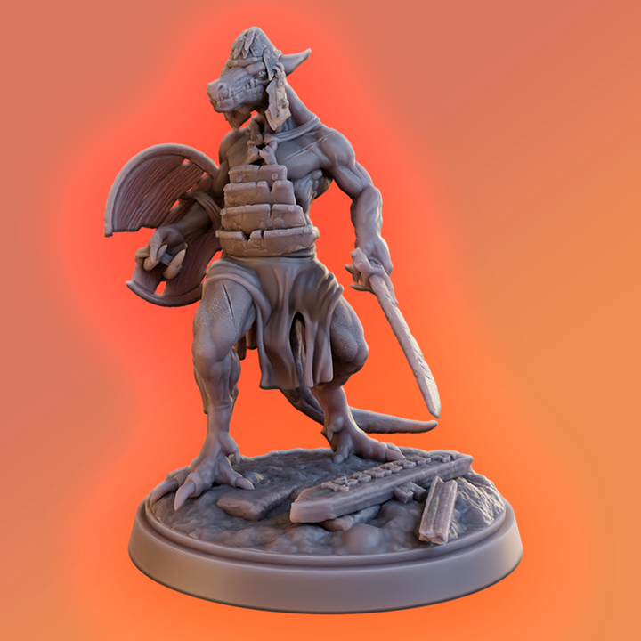 3D Printable Kobold Warrior 32 mm and 75 mm by Vortex Studios
