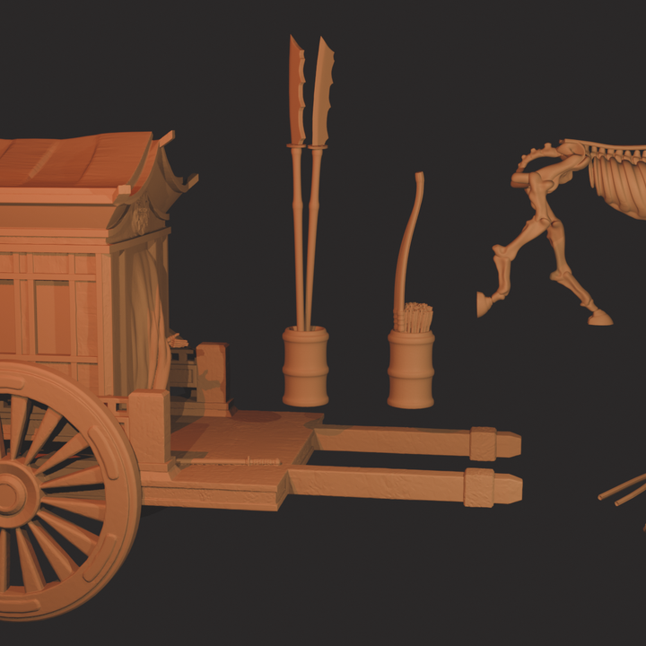 3D Printable Charette Squelette - Clan Hoshikawa by Cucurbita-Arboris
