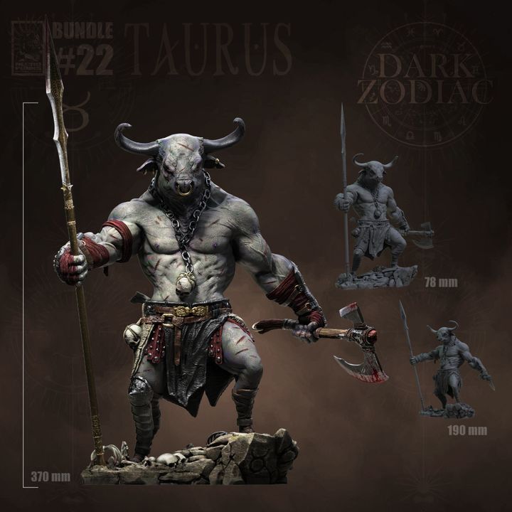 3D Printable BUNDLE #22 - TAURUS - 32mm 75mm and 1/10 statue by ...