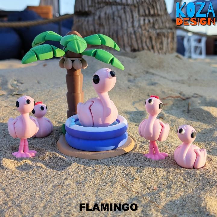 3D Printable FLAMINGO, mini, keychain, clicker and palm tree by Koza Design