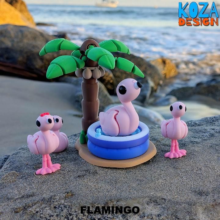 3D Printable FLAMINGO, mini, keychain, clicker and palm tree by Koza Design