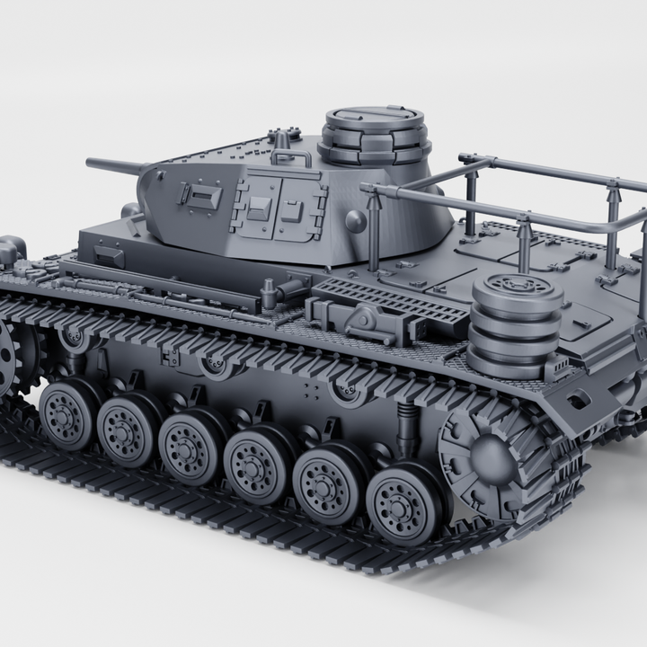 3D Printable Panzerbefehlswagen III Ausf.E (command tank) + 3 Tankmen ...