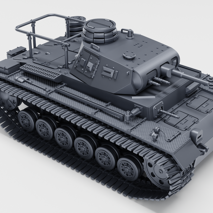 3D Printable Panzerbefehlswagen III Ausf.E (command tank) + 3 Tankmen ...