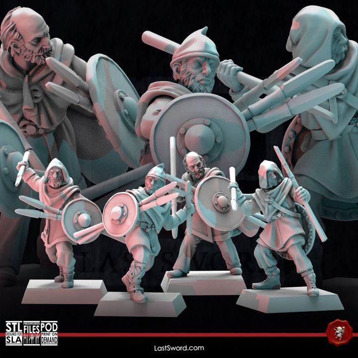 3D Printable Anglo-Saxons Fyrd with Javalins by LastSword Miniatures