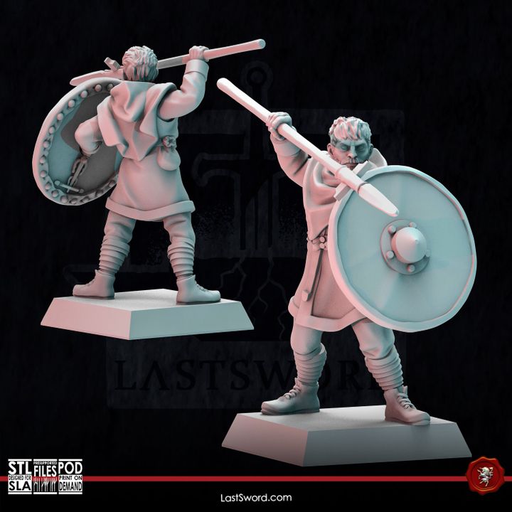 3D Printable Anglo-Saxons Fyrd with Spears by LastSword Miniatures