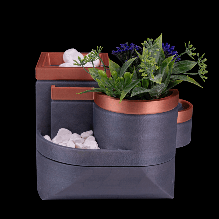 3D Printable Form and Foliage Tabletop Fountain & Planter by Stlflix