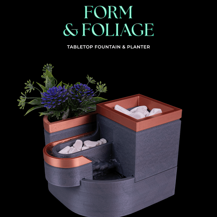 3D Printable Form and Foliage Tabletop Fountain & Planter by Stlflix