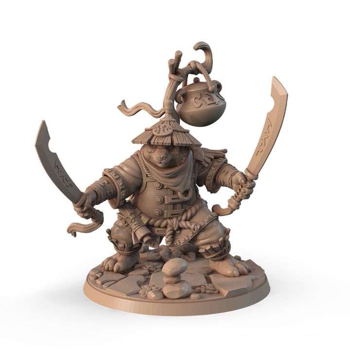 3D Printable Panda Monk Warrior with Swords by Signum Workshop
